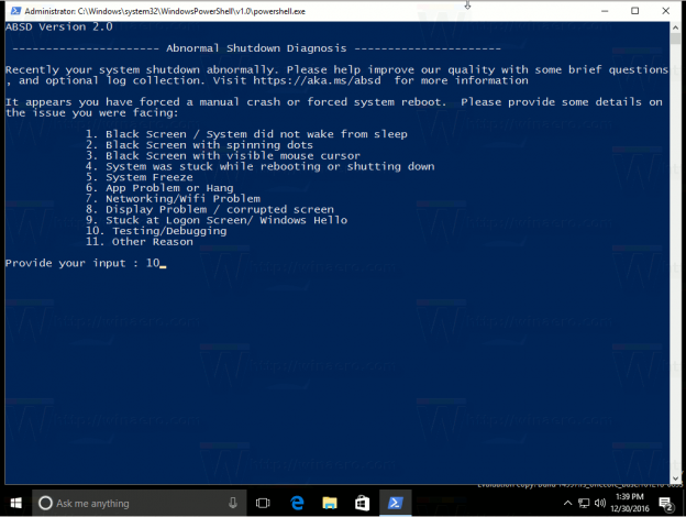 Abnormal Shutdown Diagnosis in Windows 10