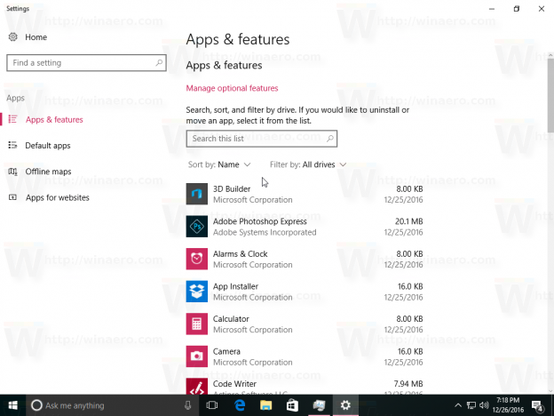 Manage Apps with Settings in Windows 10 Creators Update