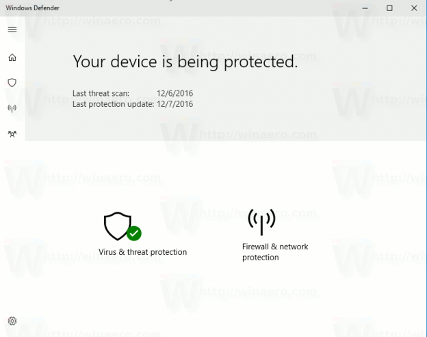 Windows Defender UWP app in Windows 10 build 14986