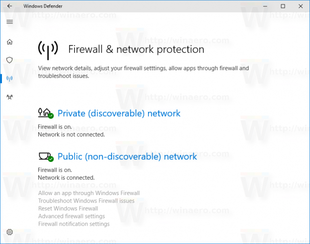 Windows Defender UWP app in Windows 10 build 14986
