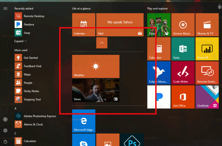 Hide App List In Start Menu In Windows 10