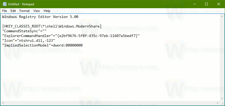 Add Share Context Menu Command in Windows 10