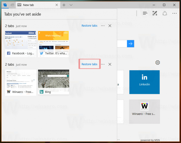 Set Tabs Aside in Microsoft Edge (Tab Groups)