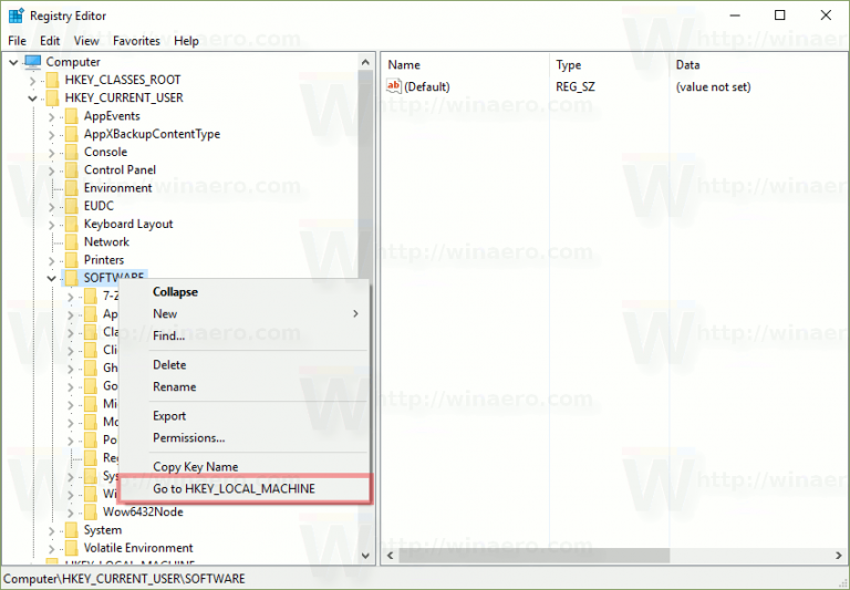 Switch Between HKCU and HKLM in Windows 10 Registry Editor