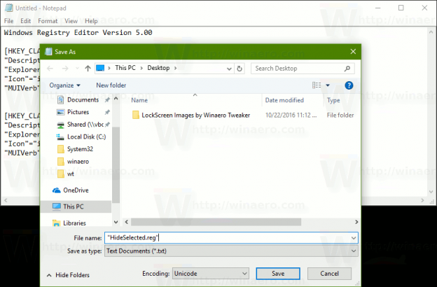 Add Hide Selected Items to Context Menu in Windows 10