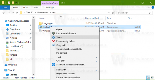 Add Share Context Menu Command in Windows 10