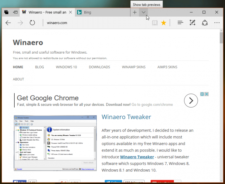 Show or Hide Tab Previews in Edge in Windows 10 Creators Update