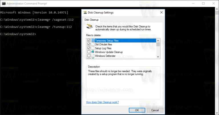 Disk Cleanup Cleanmgr Command Line Arguments in Windows 10