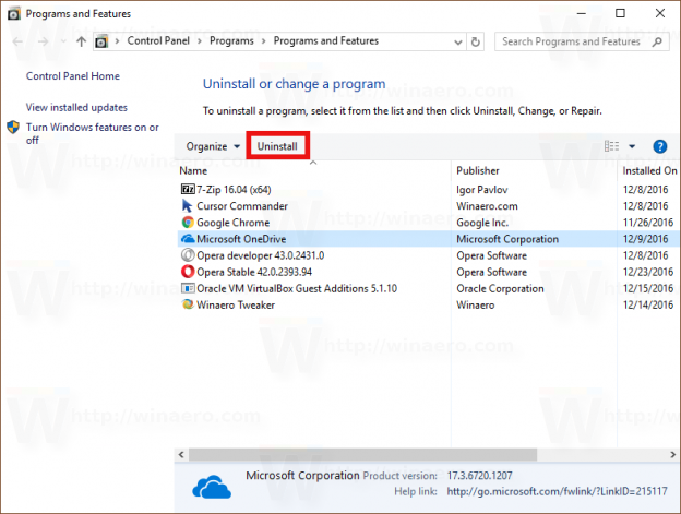 An Official Way to Uninstall OneDrive in Windows 10