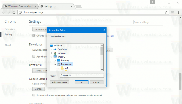 Change Download Folder in Google Chrome