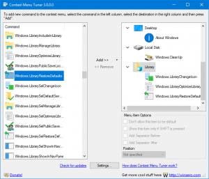 Add Restore Settings to Libraries Context Menu in Windows 10