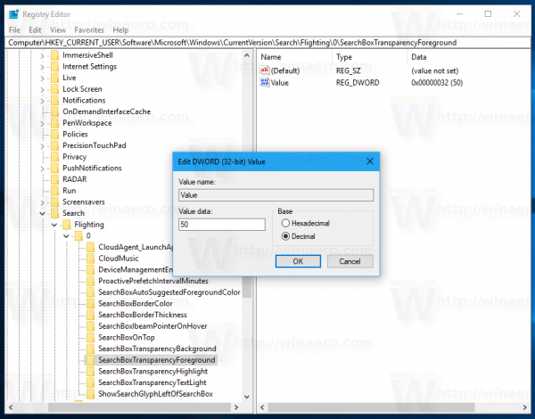 change-cortana-search-box-text-transparency-in-windows-10