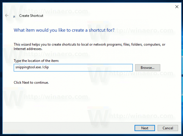 Create Shortcut to Capture Screen Region in Windows 10