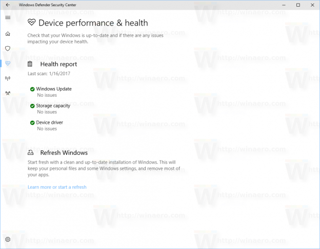 Windows Defender Security Center in Windows 10 Creators Update