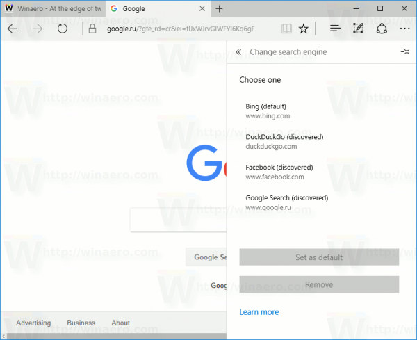 Set Google as Default Search in Microsoft Edge