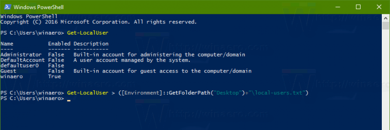 Get List of Local Accounts in Windows 10