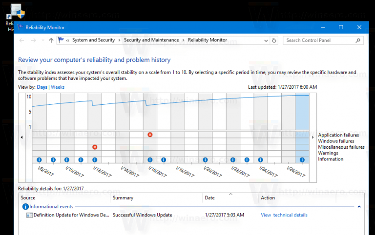 Create Reliability History Shortcut in Windows 10