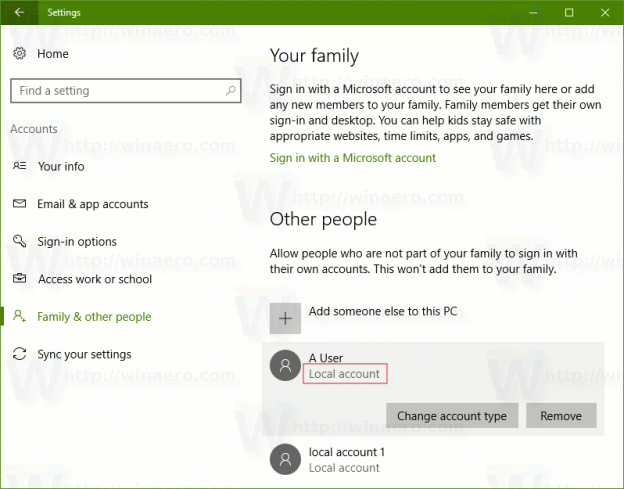 Get List of Local Accounts in Windows 10