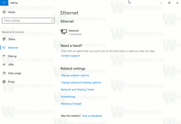 Set Ethernet connection as metered in Windows 10 Creators Update