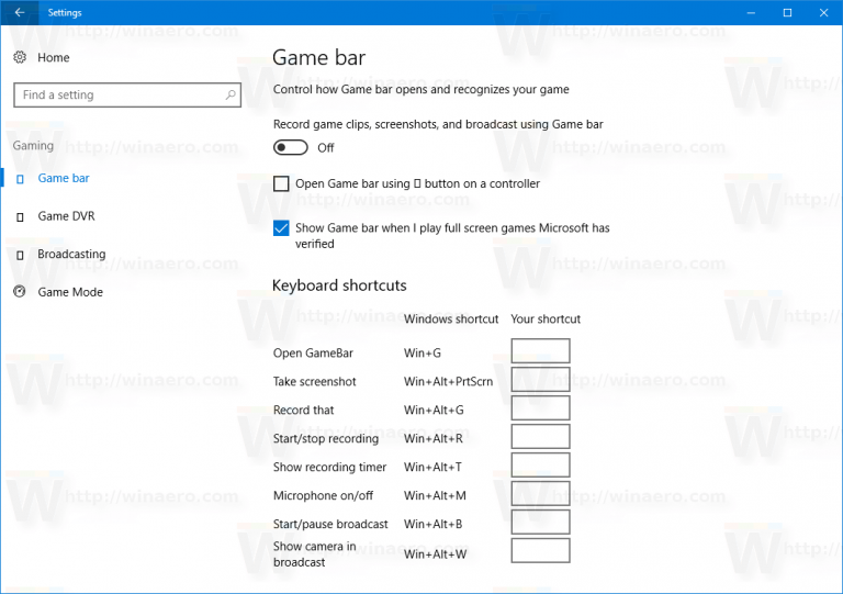 Disable Game Bar and Game DVR in Windows 10