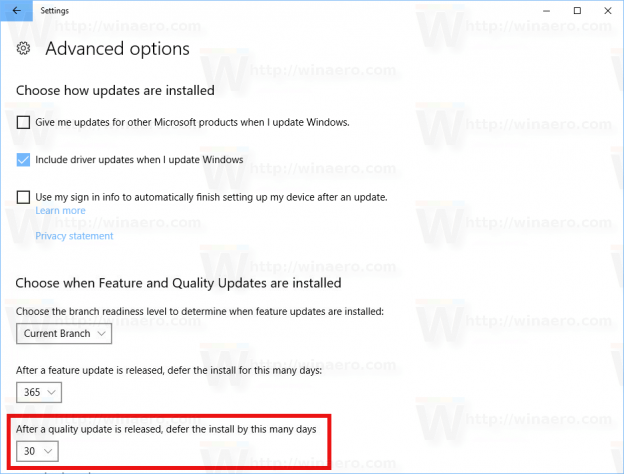 Delay Feature and Quality Updates in Windows 10 [How to]
