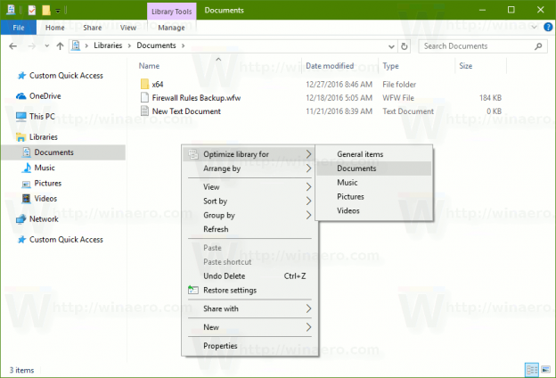 Add Optimize Library For to Context Menu in Windows 10