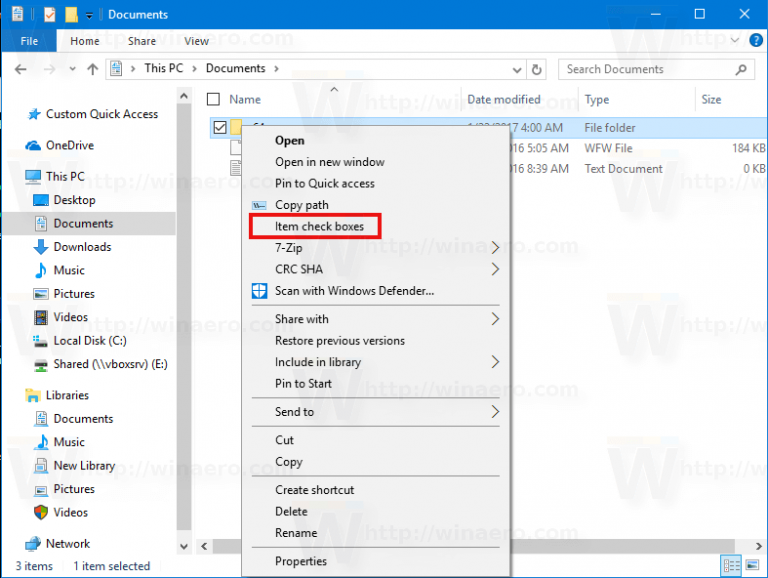 Add Item Check Boxes Context Menu in Windows 10
