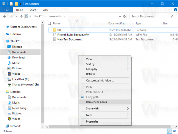 Add Item Check Boxes Context Menu in Windows 10