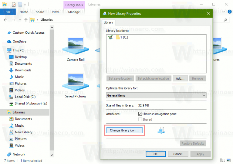 Change Icons of Default Libraries in Windows 10