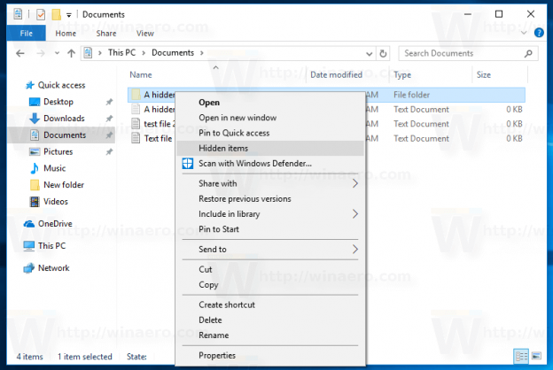 Toggle Hidden Items Context Menu in Windows 10