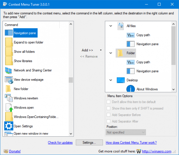 Add Navigation Pane Context Menu in Windows 10