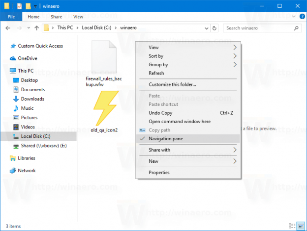 Add Navigation Pane Context Menu In Windows 10