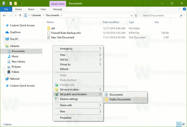 Add Set Save Location to Context Menu of Library in Windows 10