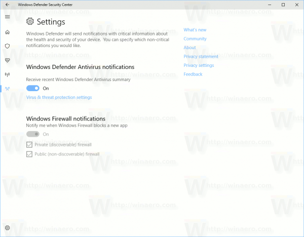 Windows Defender Security Center in Windows 10 Creators Update