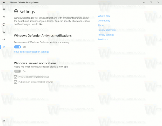 Windows Defender Security Center in Windows 10 Creators Update