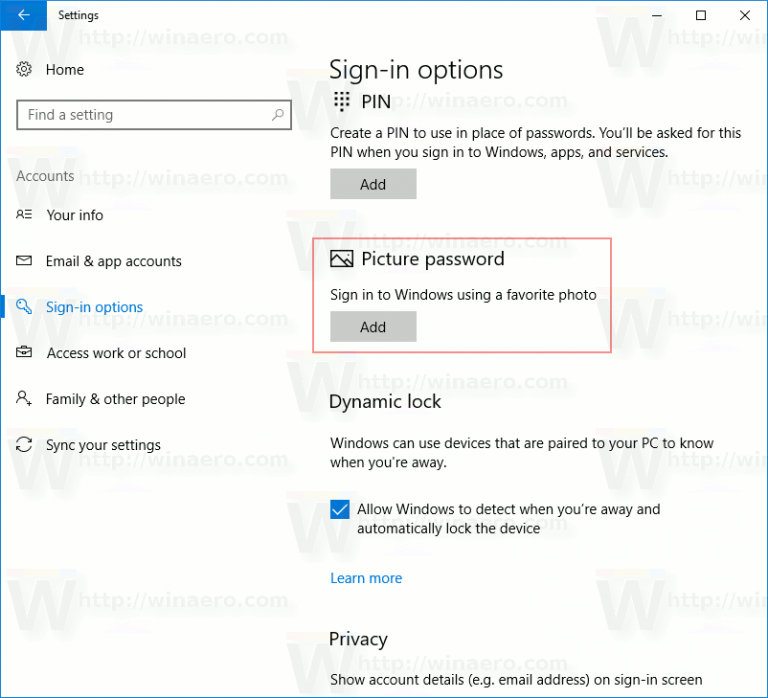 Windows 10 Picture Password - Add, Change or Remove