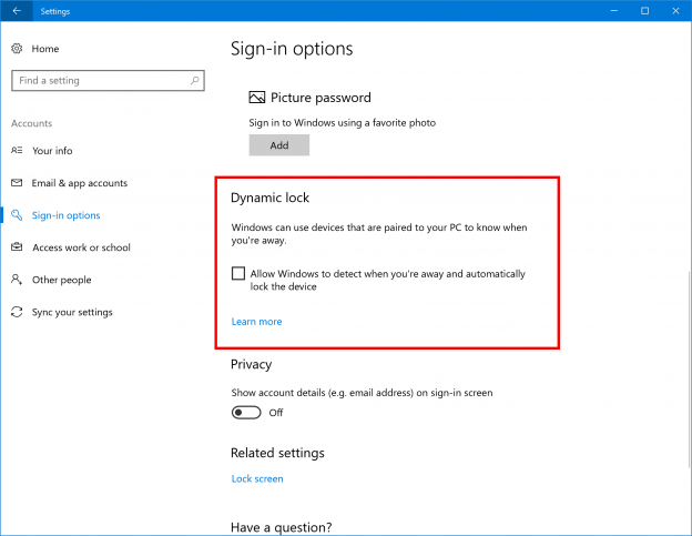 How to enable Dynamic Lock in Windows 10