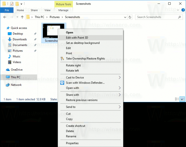 Remove Edit With Paint 3D From Context Menu in Windows 10