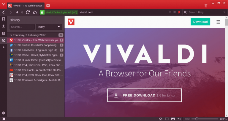 Vivaldi 1.7 is Getting History Panel