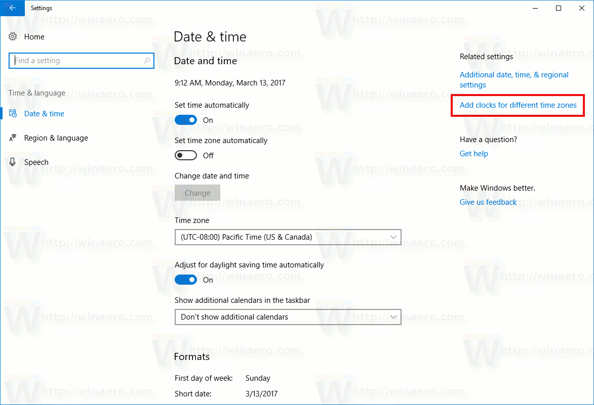 Add Clocks For Additional Time Zones In Windows 10