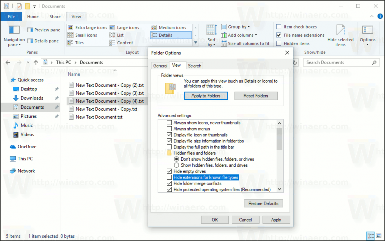 Add File Extensions Context Menu in Windows 10