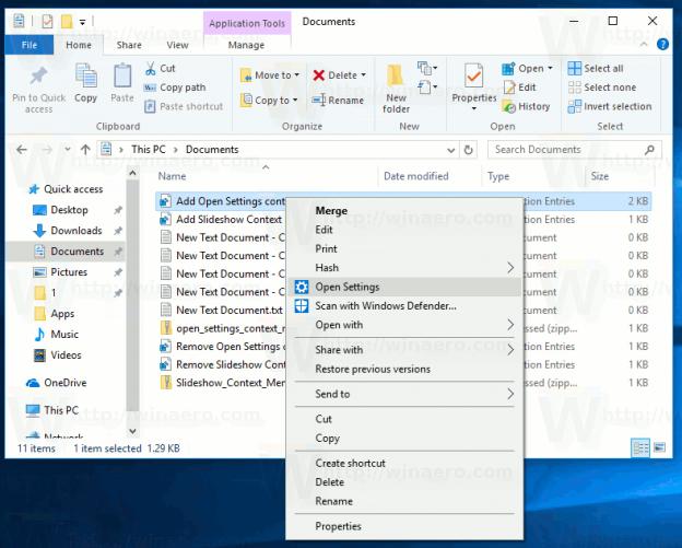 Add Open Settings Context Menu in Windows 10