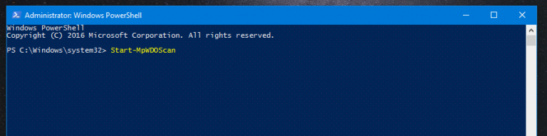 Start an Offline Scan with Windows Defender from PowerShell