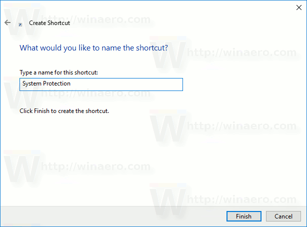 Create System Protection Shortcut In Windows 10
