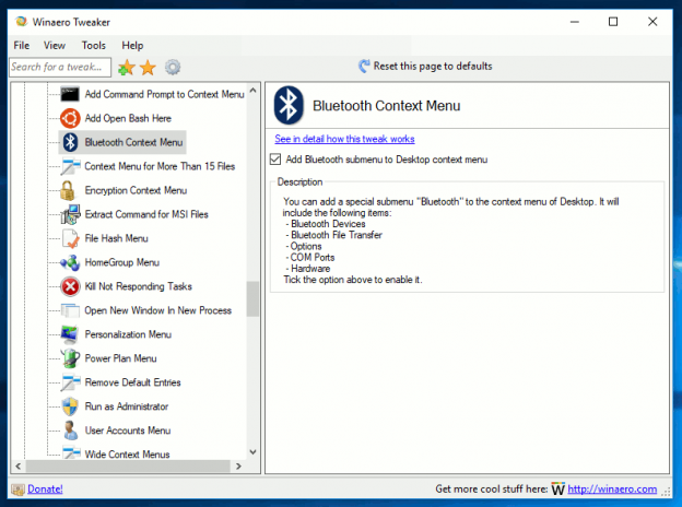Add Bluetooth Context Menu in Windows 10