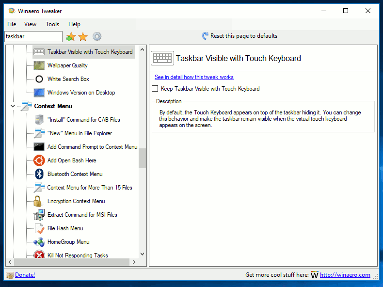 Keep Taskbar Visible with Touch Keyboard in Windows 10