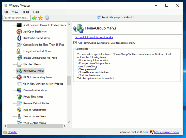 Add HomeGroup Context Menu in Windows 10