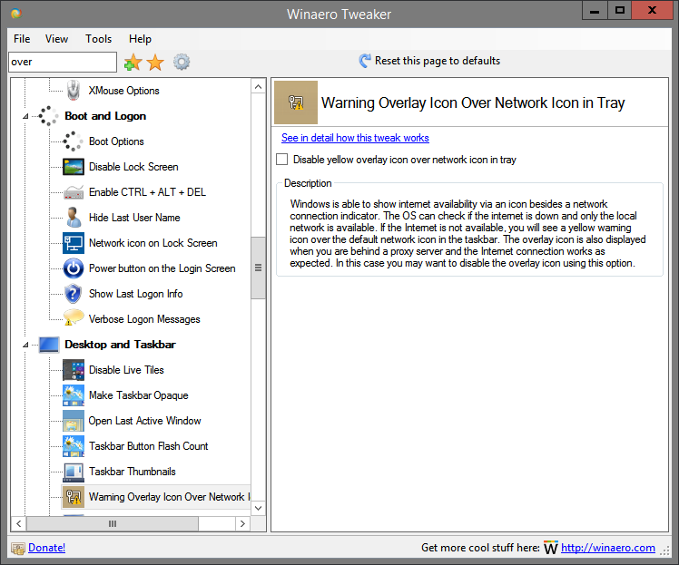 Disable yellow warning sign on network icon of Windows taskbar