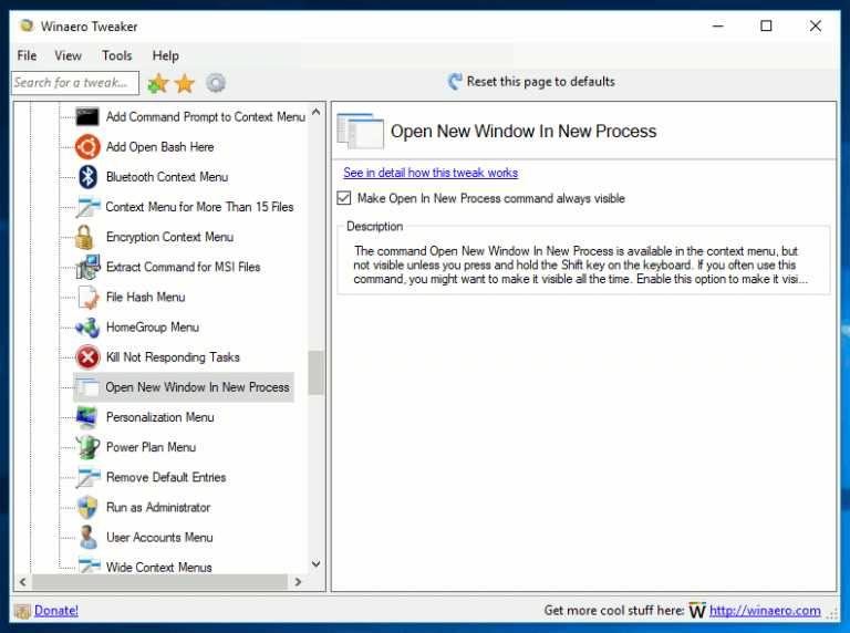 Add Open In New Process Context Menu in Windows 10