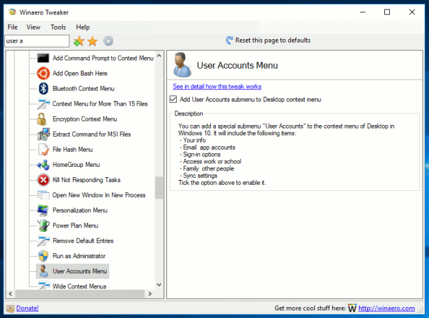 Add User Accounts Desktop Context Menu In Windows 10